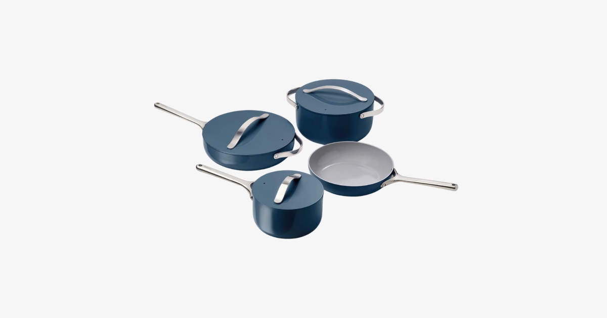 Caraway Non-Toxic Ceramic Non-Stick Cookware Set Navy | Healf