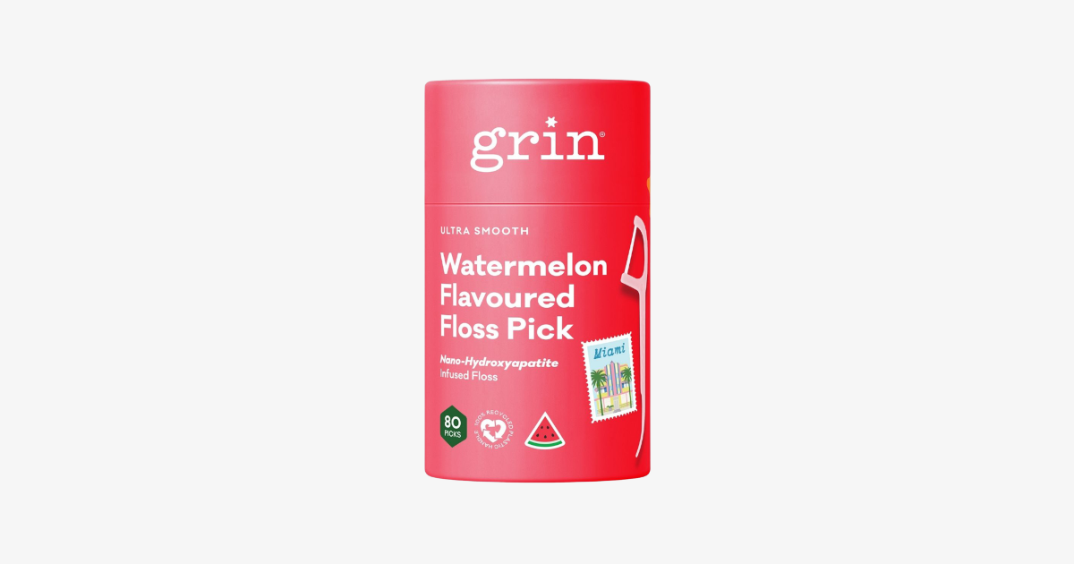 Grin Ultra Smooth N-HA Infused Floss Picks Canister - Watermelon | Healf