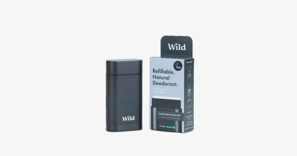 Wild Deodorant Black Case and Fresh Cotton & Sea Salt Starter Pack